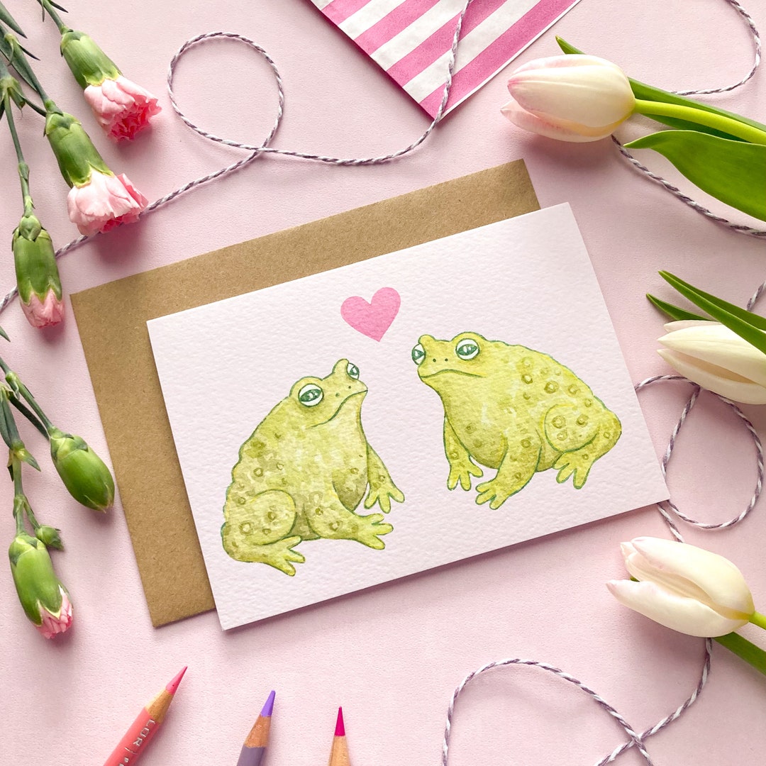 Toad Love | Blank A6 Greeting Card | Watercolour Illustrated Frog Art ...