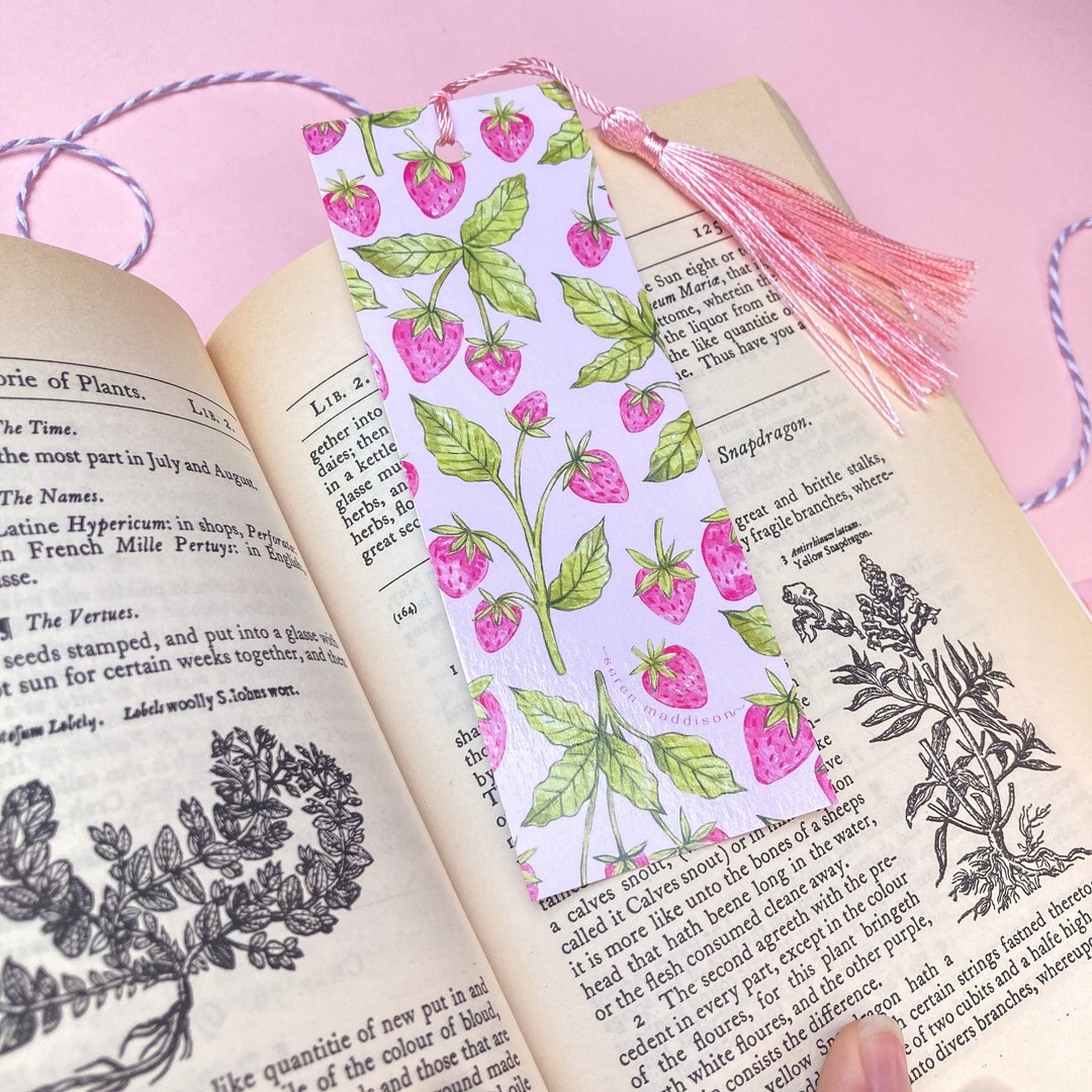 Strawberry Bookmark | Cute Nature Patterned Bookmark With Tassel - Etsy