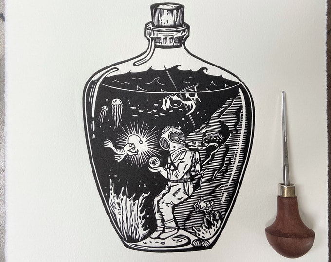 Through the Glass Limited Linoleum Edition Linocut Block - Etsy