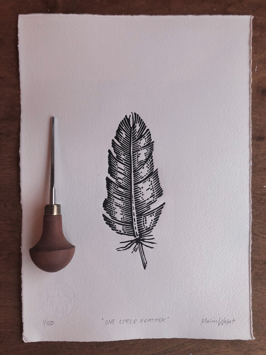 One Little Feather Limited Linoleum Edition Linocut Block - Etsy