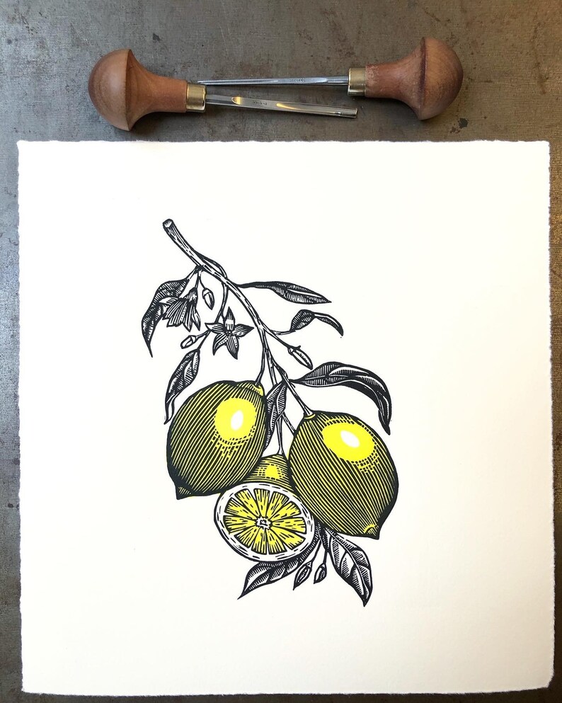 Lemons - Limited Linoleum Edition Linocut Block Handprinted on ...