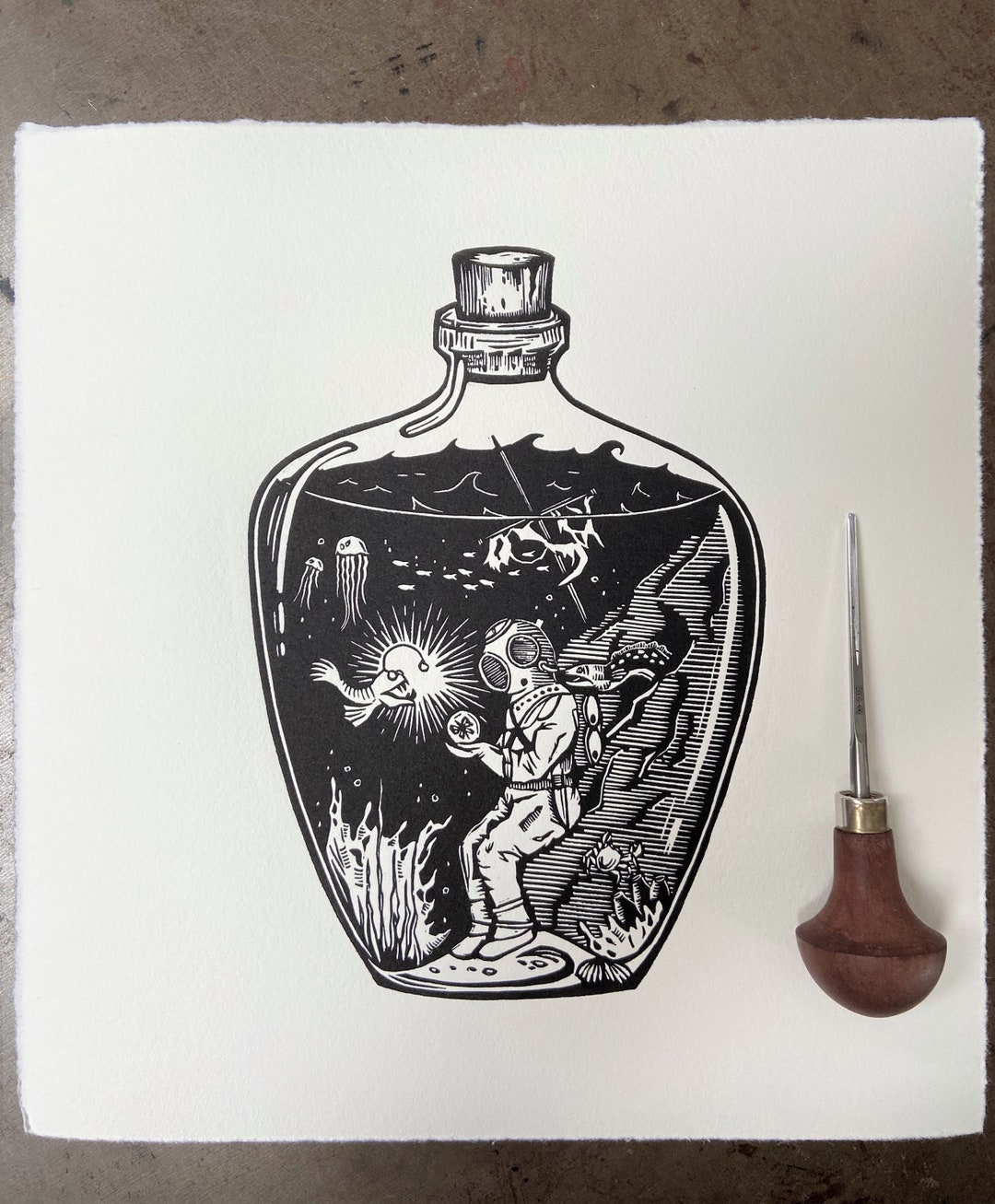 Through the Glass - Limited Linoleum Edition Linocut Block Handprinted ...