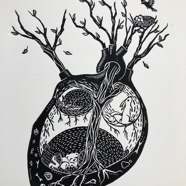 Heart Linocut - Etsy