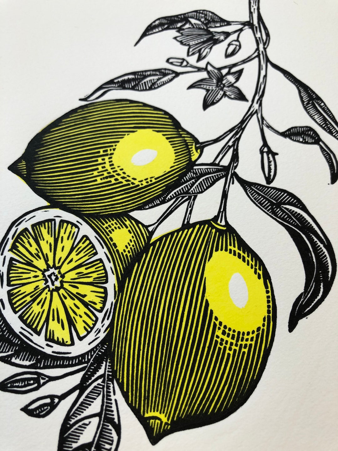 Lemons - Limited Linoleum Edition Linocut Block Handprinted on ...