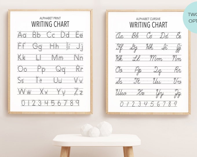 Alphabet Cursive and Print Letters Writing Chart Set, Printable Art ...