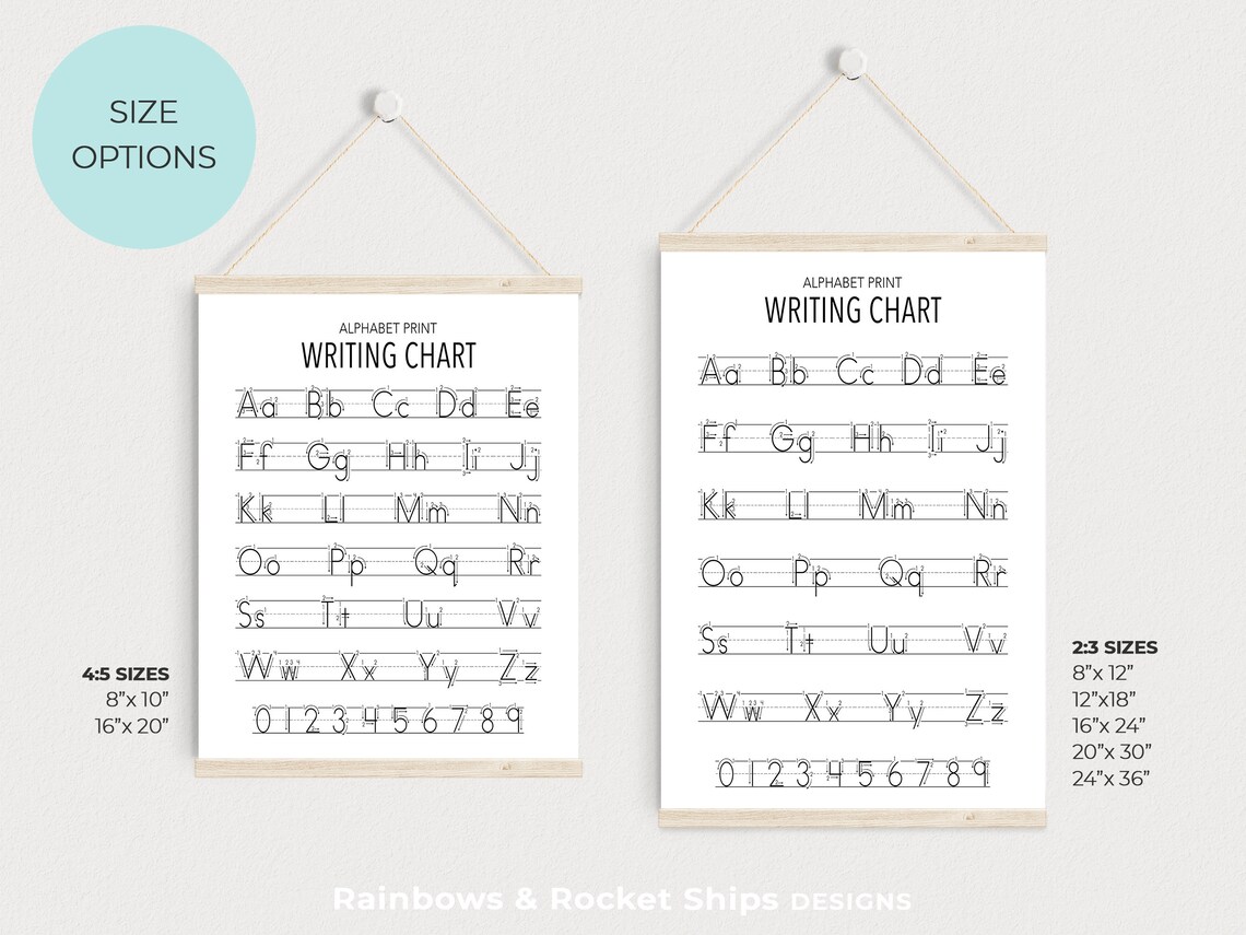 Alphabet Cursive and Print Letters Writing Chart Set, Printable Art ...