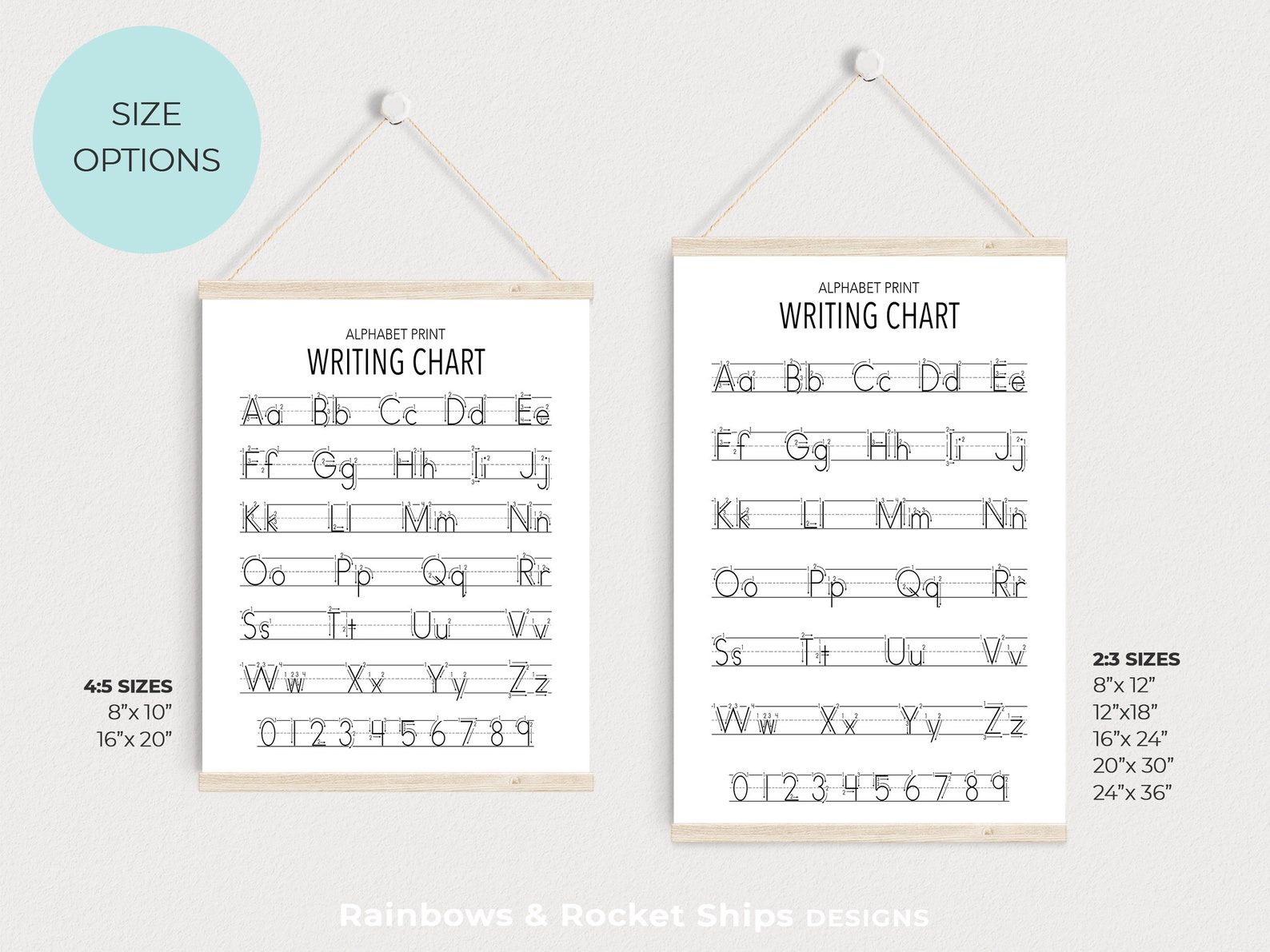 Alphabet Cursive and Print Letters Writing Chart Set, Printable Art ...