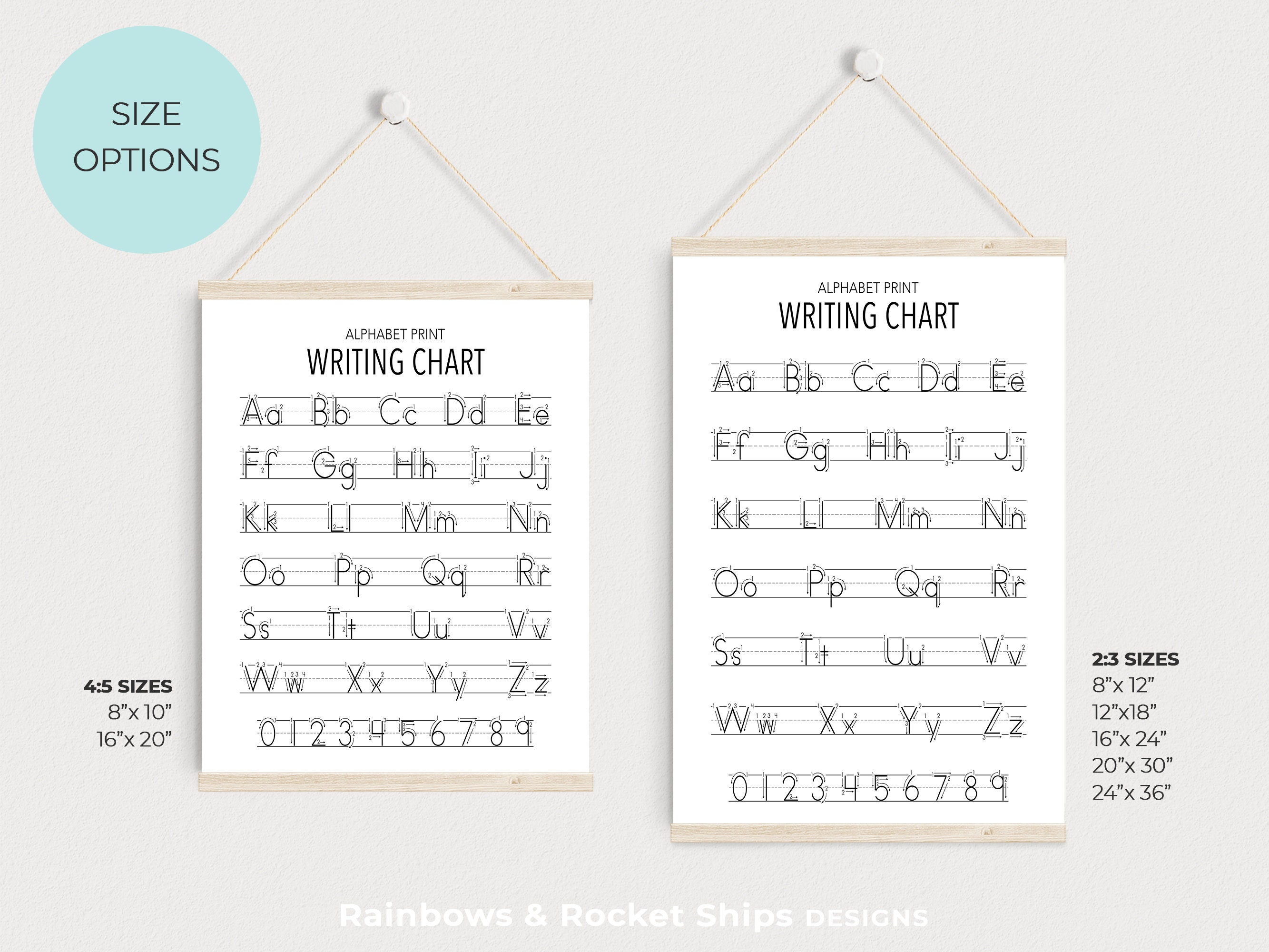 Alphabet Cursive and Print Letters Writing Chart Set, Printable Art ...