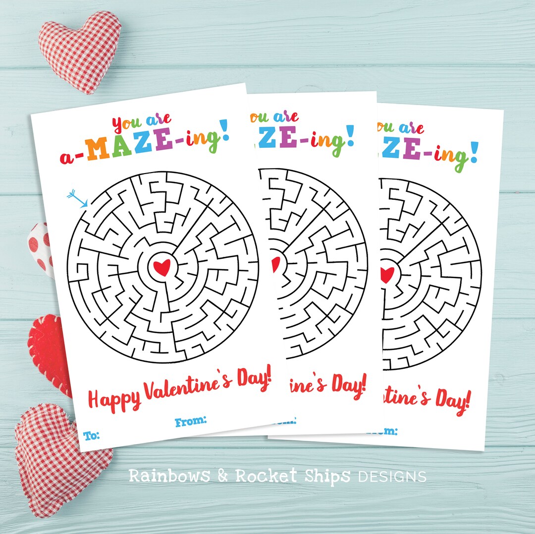 A-maze-ing Maze Valentine Cards, INSTANT DOWNLOAD, Pdf, Kids Valentines ...