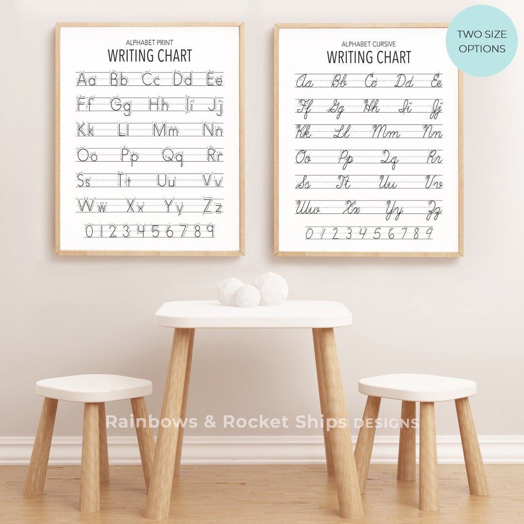 Alphabet Cursive and Print Letters Writing Chart Set, Printable Art ...