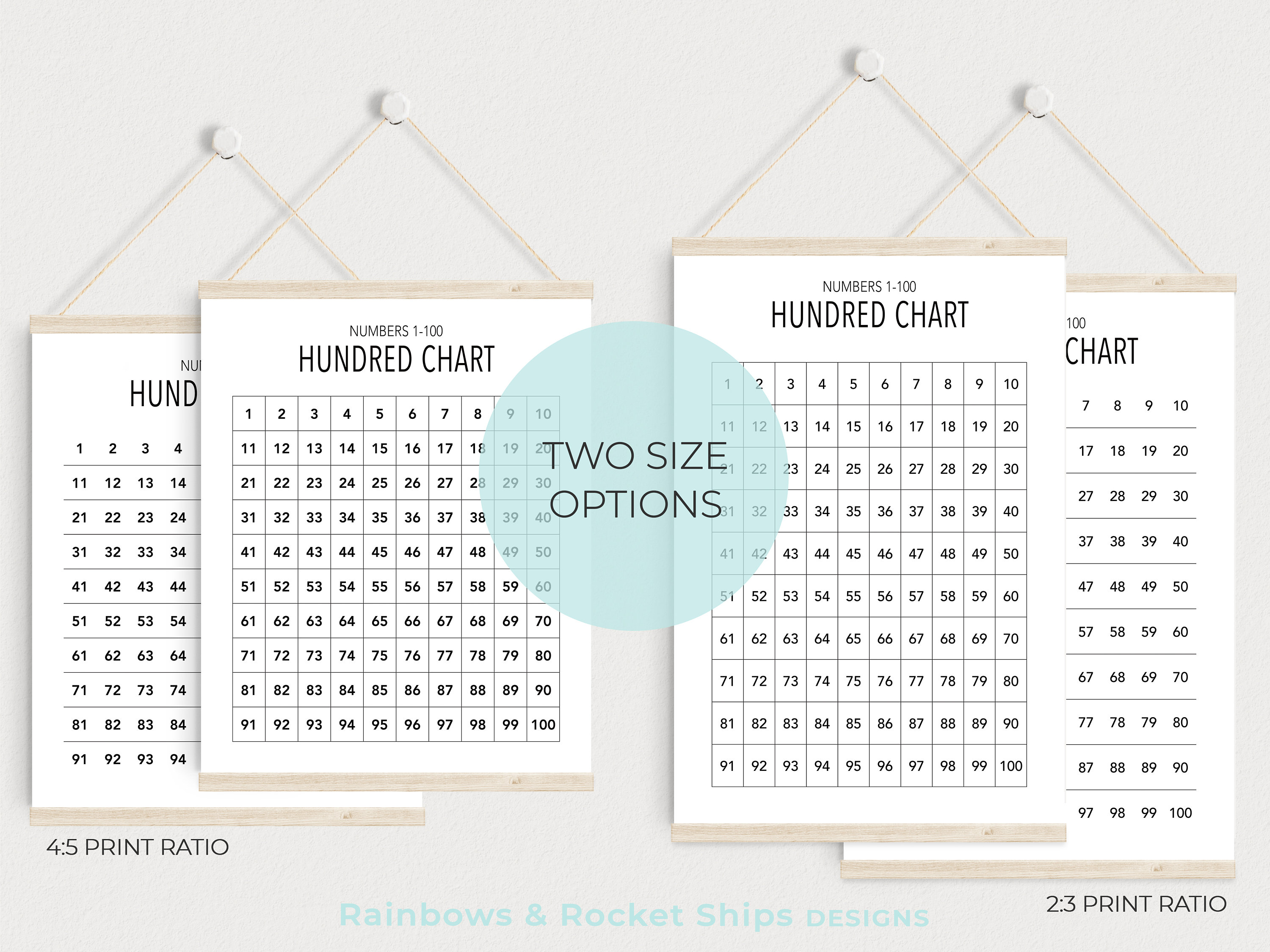 Numbers 1-100, Hundred Chart, Printable Wall Art, DIGITAL DOWNLOAD, Jpg ...