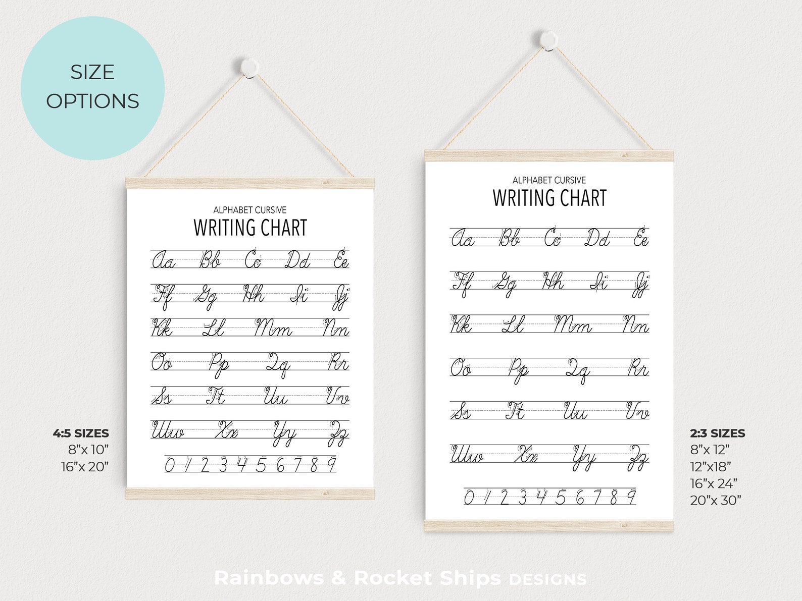 Alphabet Cursive and Print Letters Writing Chart Set, Printable Art ...