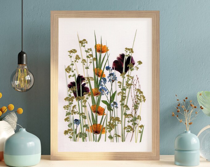 Dried Flowers Arrangement in Wooden Frame, Real Flower Art, Handmade ...