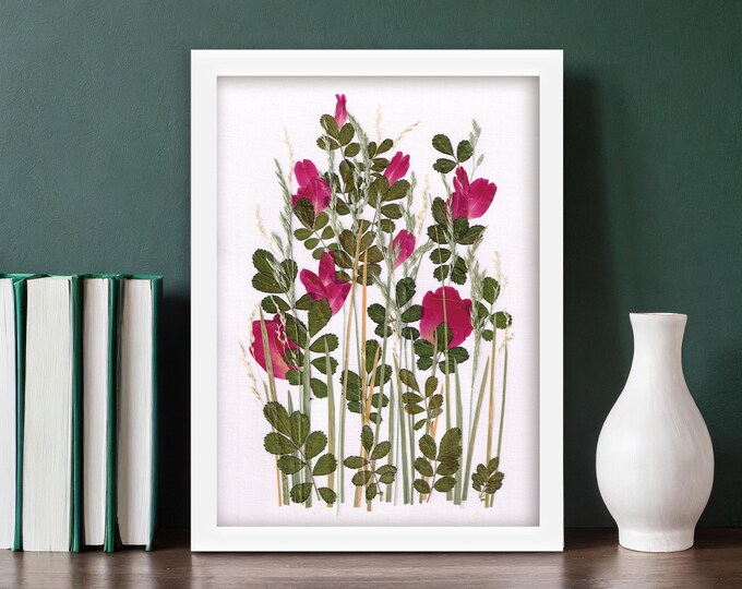 Pink Pressed Flowers and Dried Leaves in Unique Oshibana Art, Botanical ...