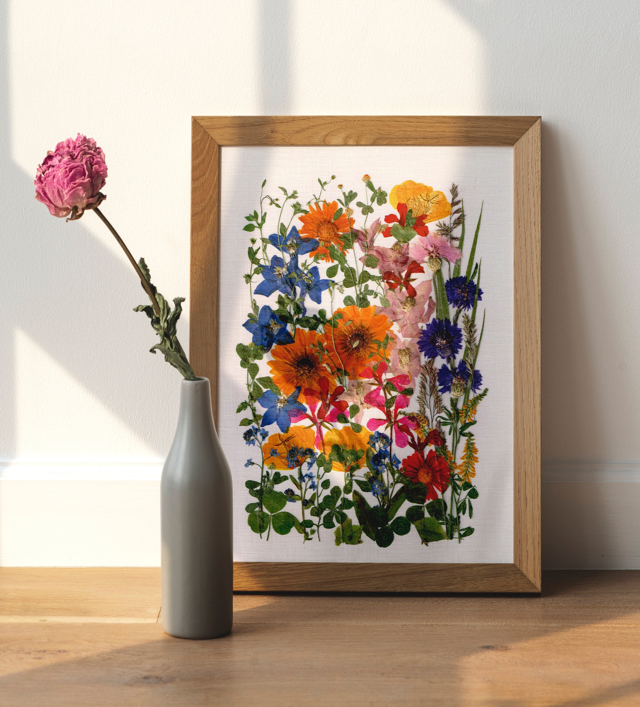 Art mural de fleurs pressées faites de vraies plantes séchées ...