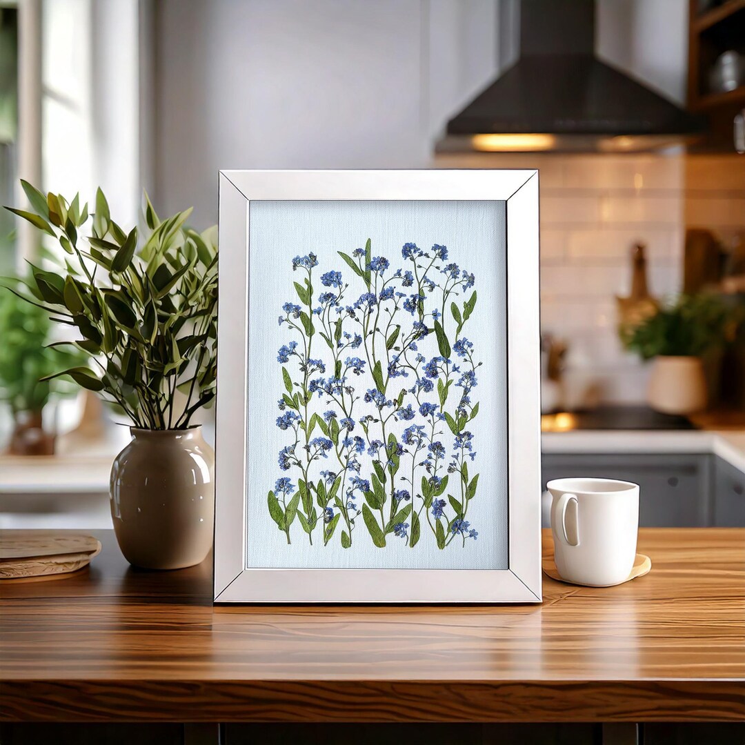 Pressed Flower Frame, Forget Me Nots in Frame, Real Pressed Flowers and Dried Plants, Oshibana ...