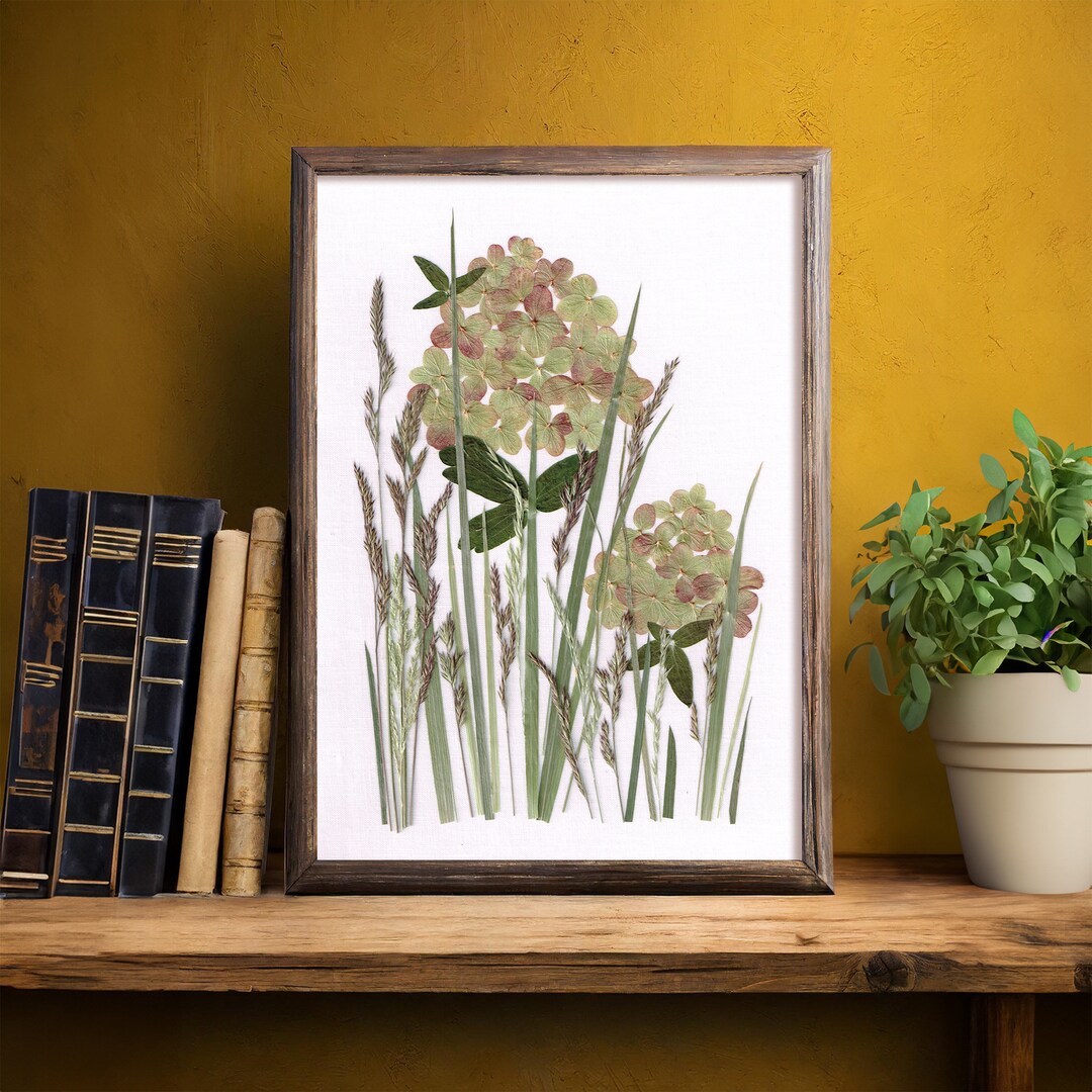 Preserved Hydrangea Flowers With Leaves and Grasses, Handmade Home ...