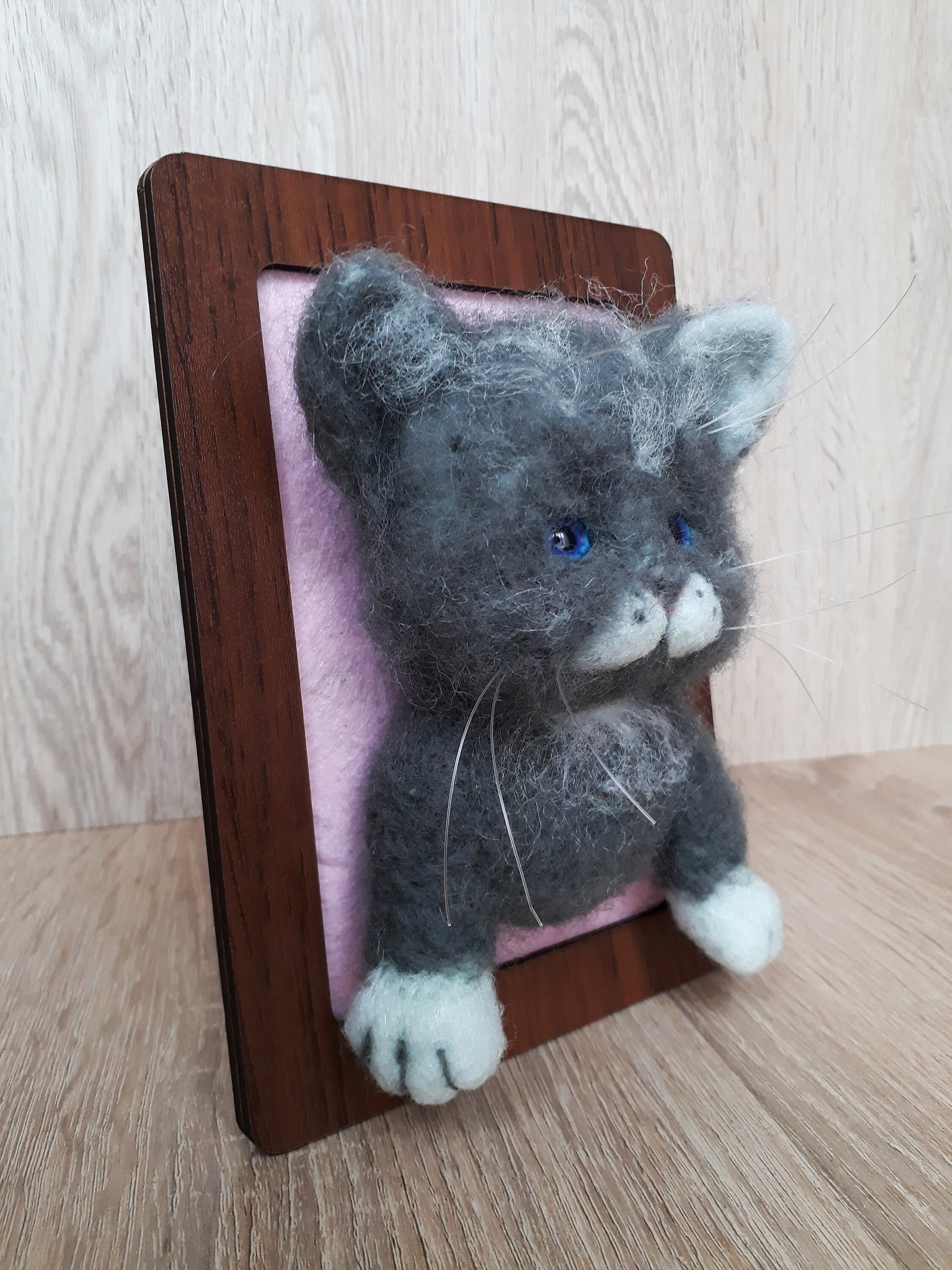 Needle wool felt of Cat on Frame Wool Cat Framed Art | Etsy