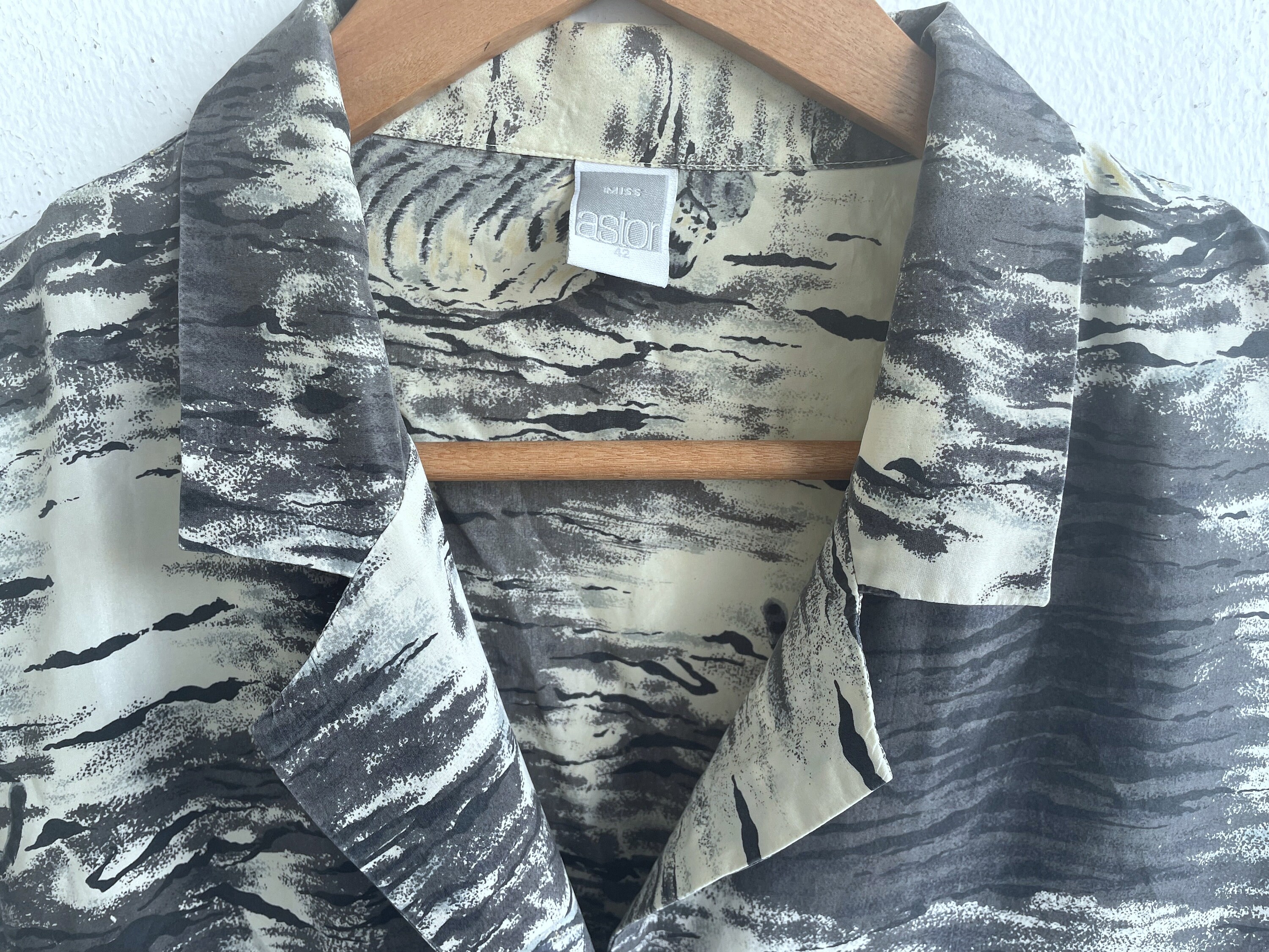 Vintage Miss Astor Silk Blouse, Tiger Print Silk Shirt, Gray Tiger ...