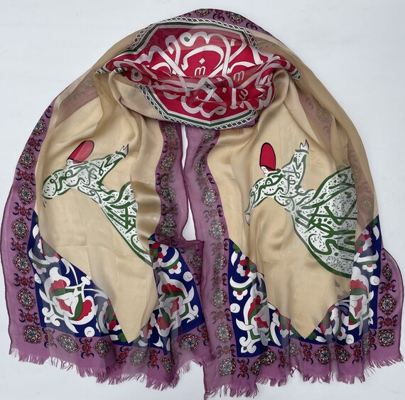 Turkish Silk Scarf Long Silk Scarf Red Green Purple Scarf - Etsy