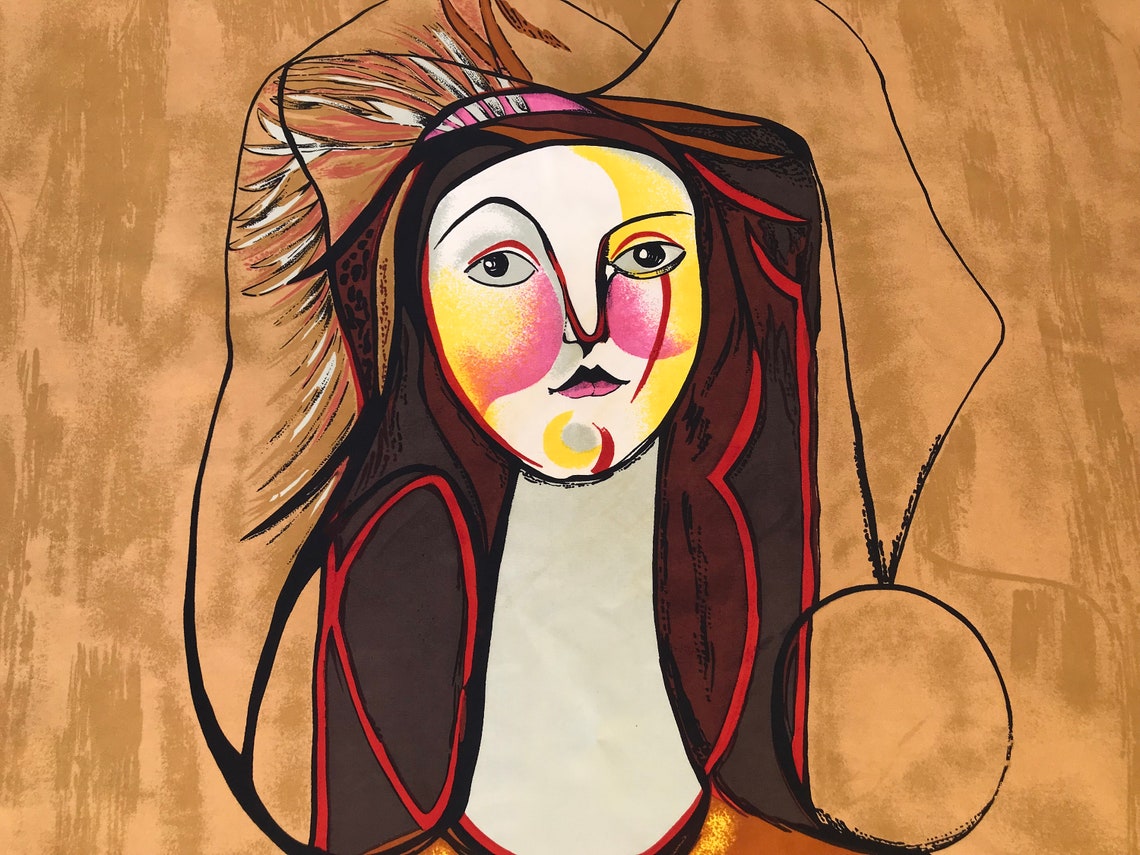 PICHIO Portrait Vintage Scarf, Art Print Scarf, Retro Design, Large ...