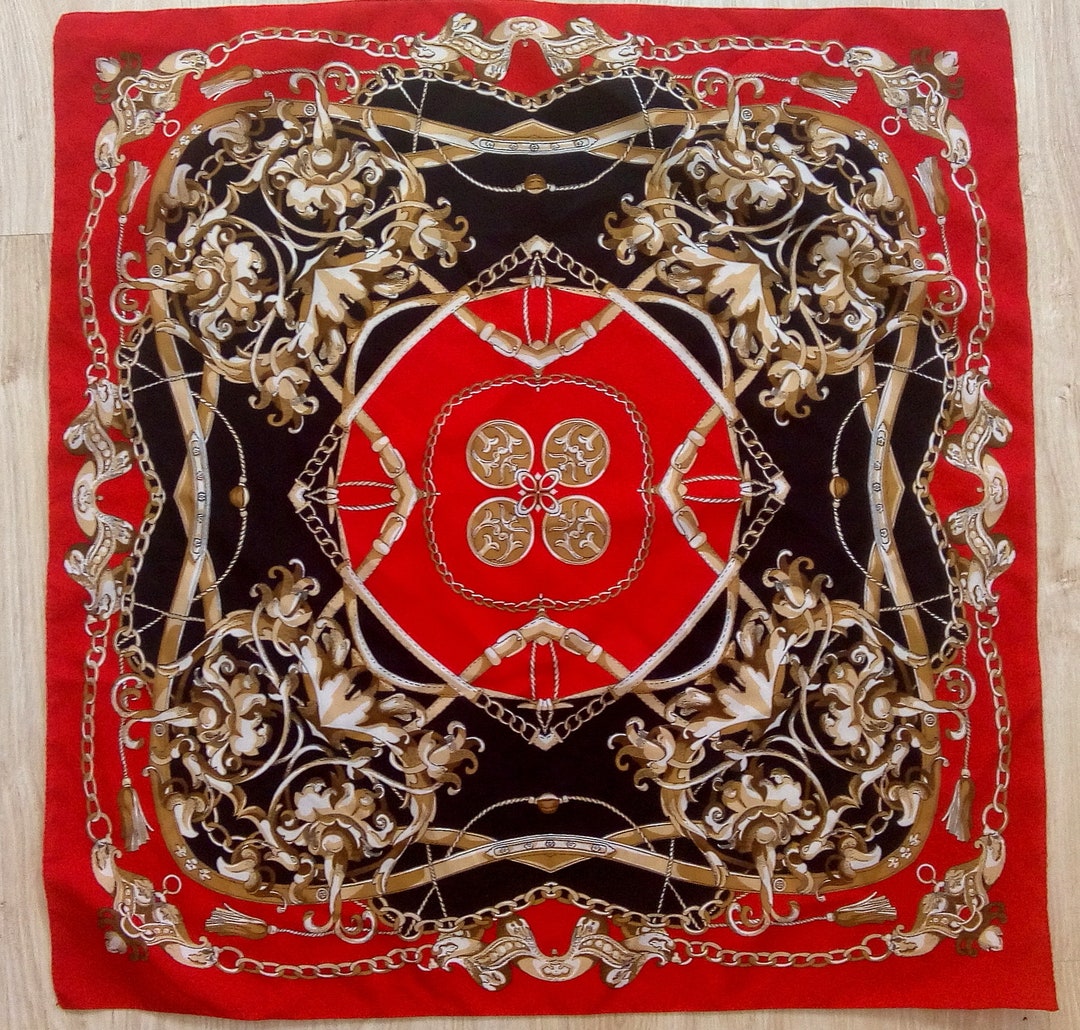 Vintage Classic Design Scarf, Vintage Woman Scarf, Red and Black Scarf ...
