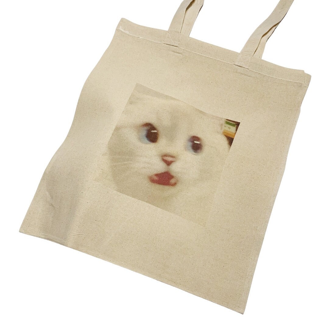 Funny Shocked Cat Meme Tote Bag White Cat With Beautiful Blue Eyes - Etsy
