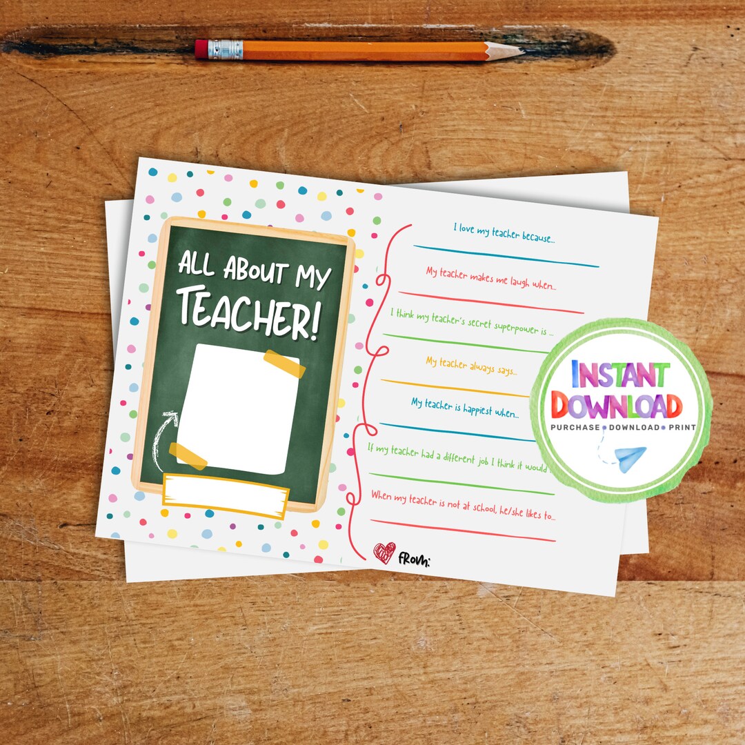 All About My Teacher, Teacher Appreciation Gift, Teacher Appreciation ...