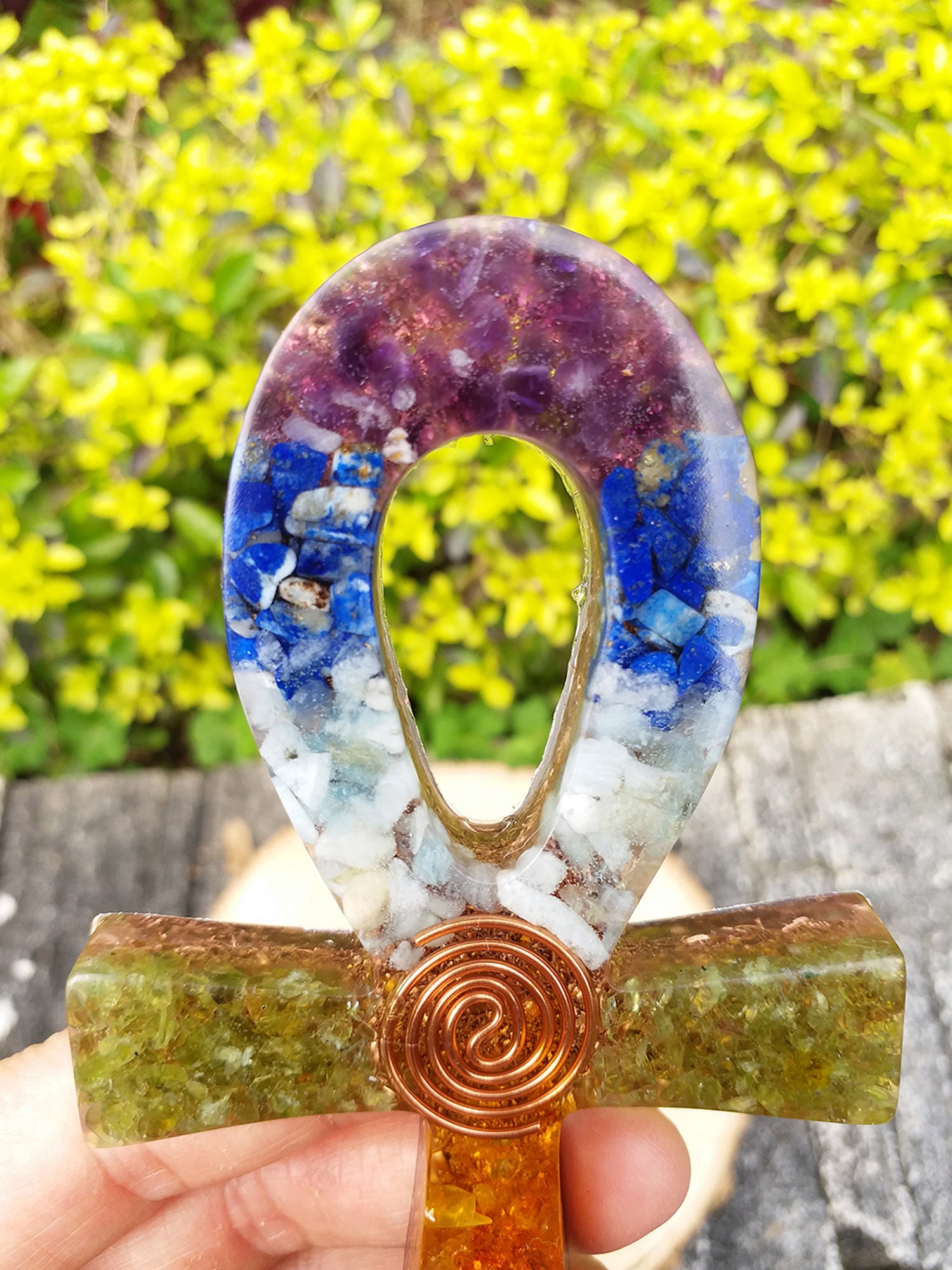 Egyptian 7 Chakra Crystal Ankh Cross Orgonite SBB Coil | Etsy