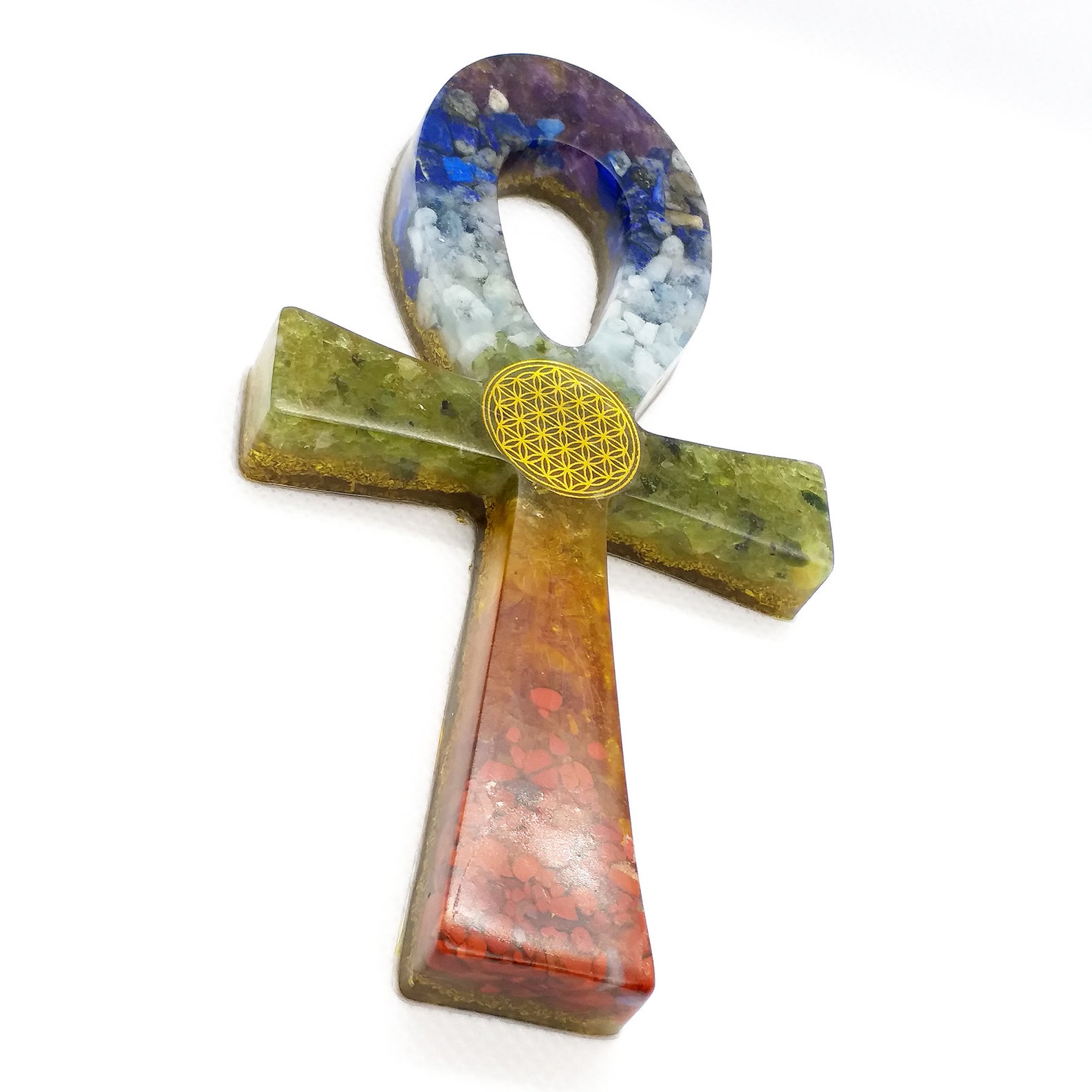 Ankn Cross Orgonite 7 Chakra Crystal Flower of Life Energy - Etsy