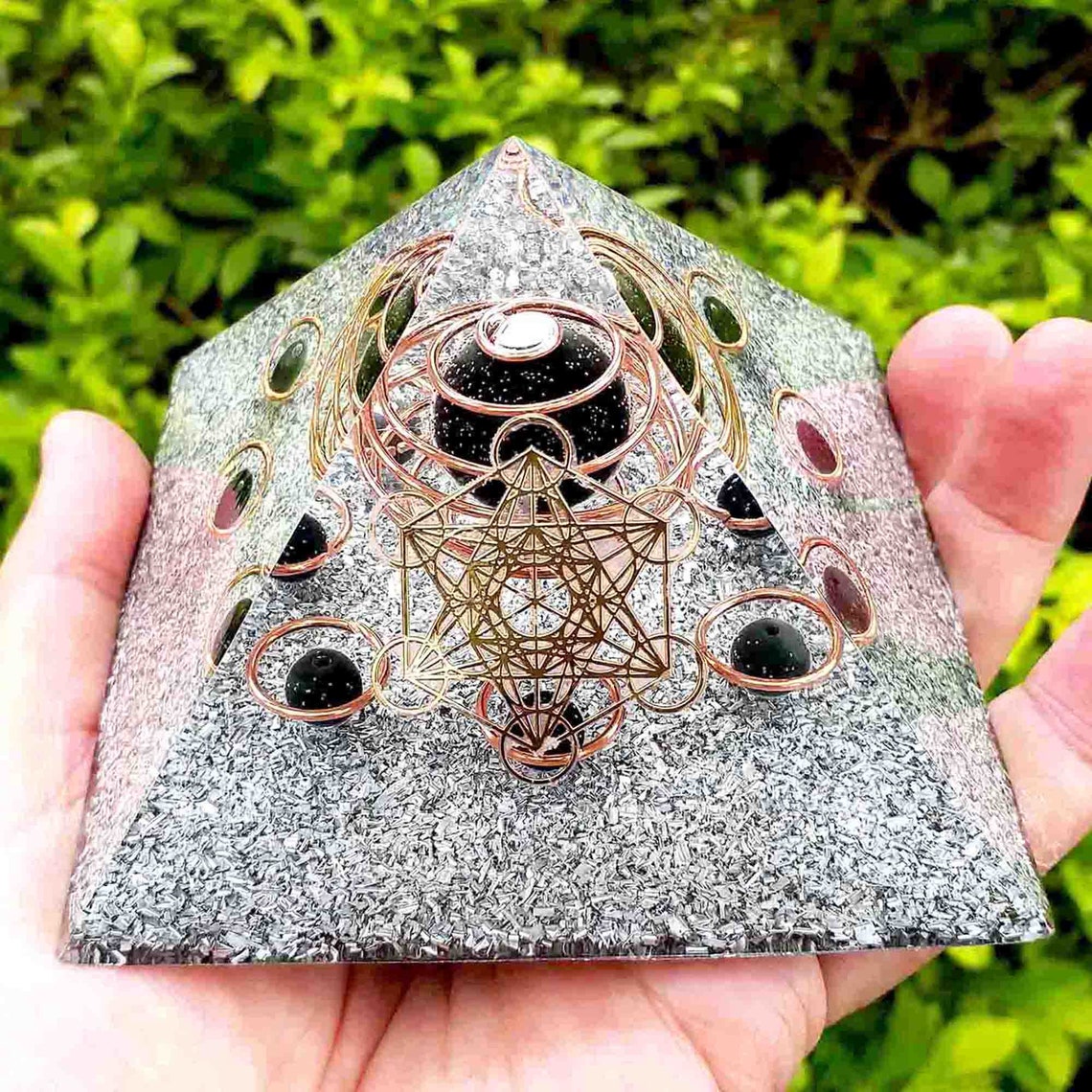 Orgone Pyramid emf protection Shungite sphere & Beads | Etsy