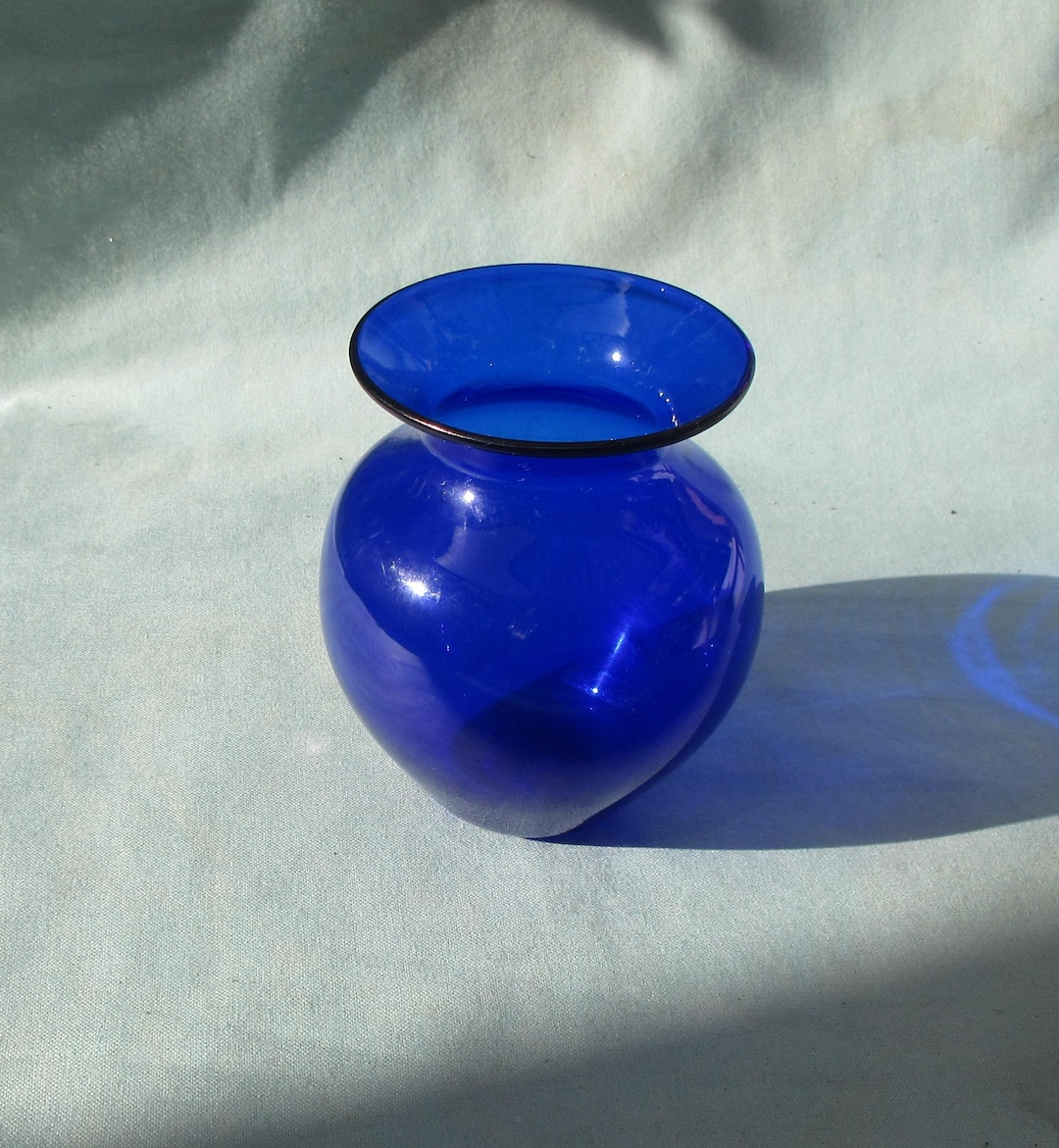 Small Bristol Blue Glass Vase Signed - Etsy