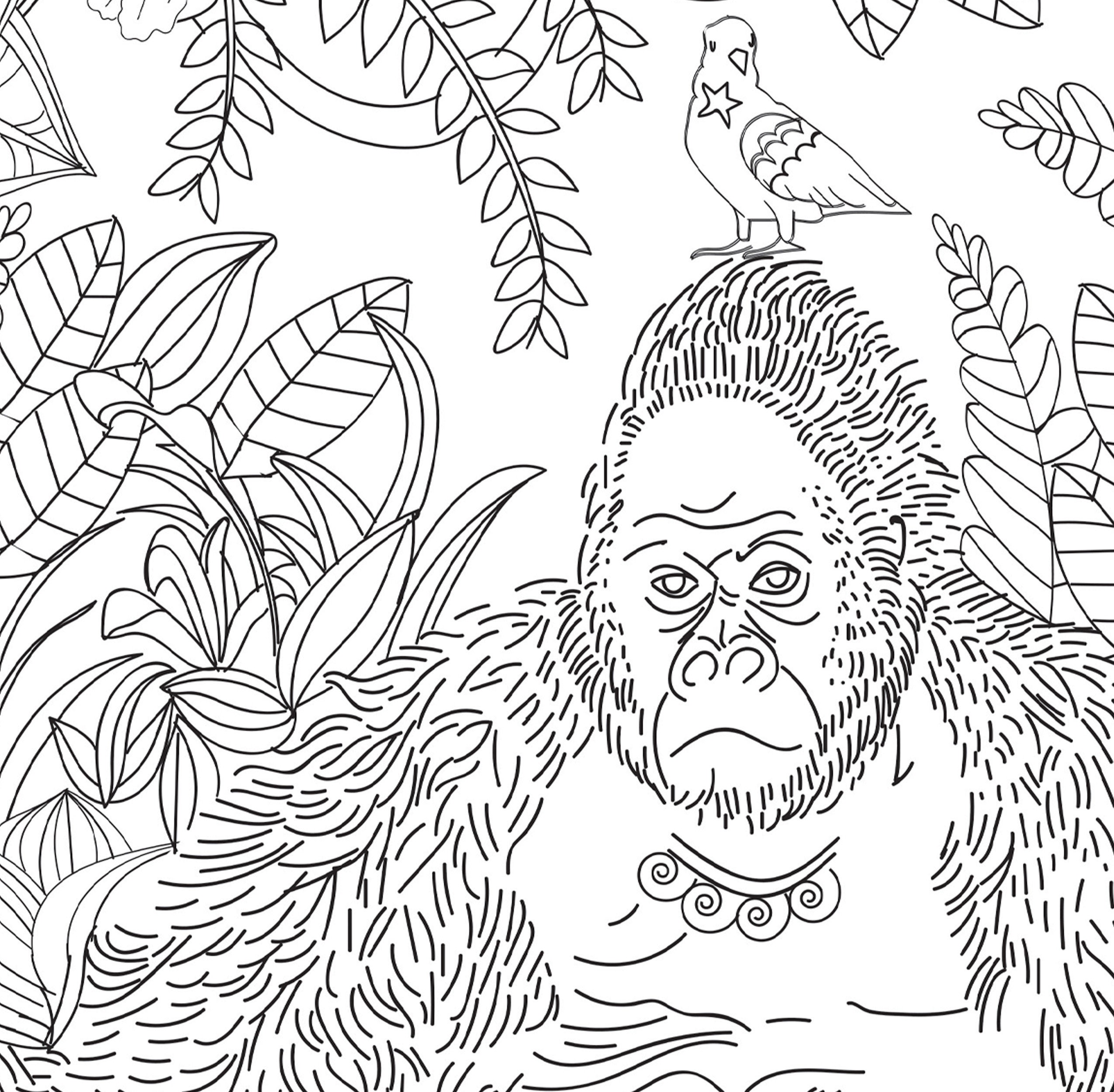 Coloring Page for Adults, Gorilla Art, 1 JPG Download, Jungle Gorilla ...