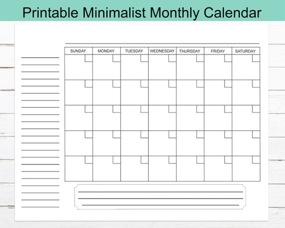Printable Minimalist Monthly Calendar Calendar Template | Etsy