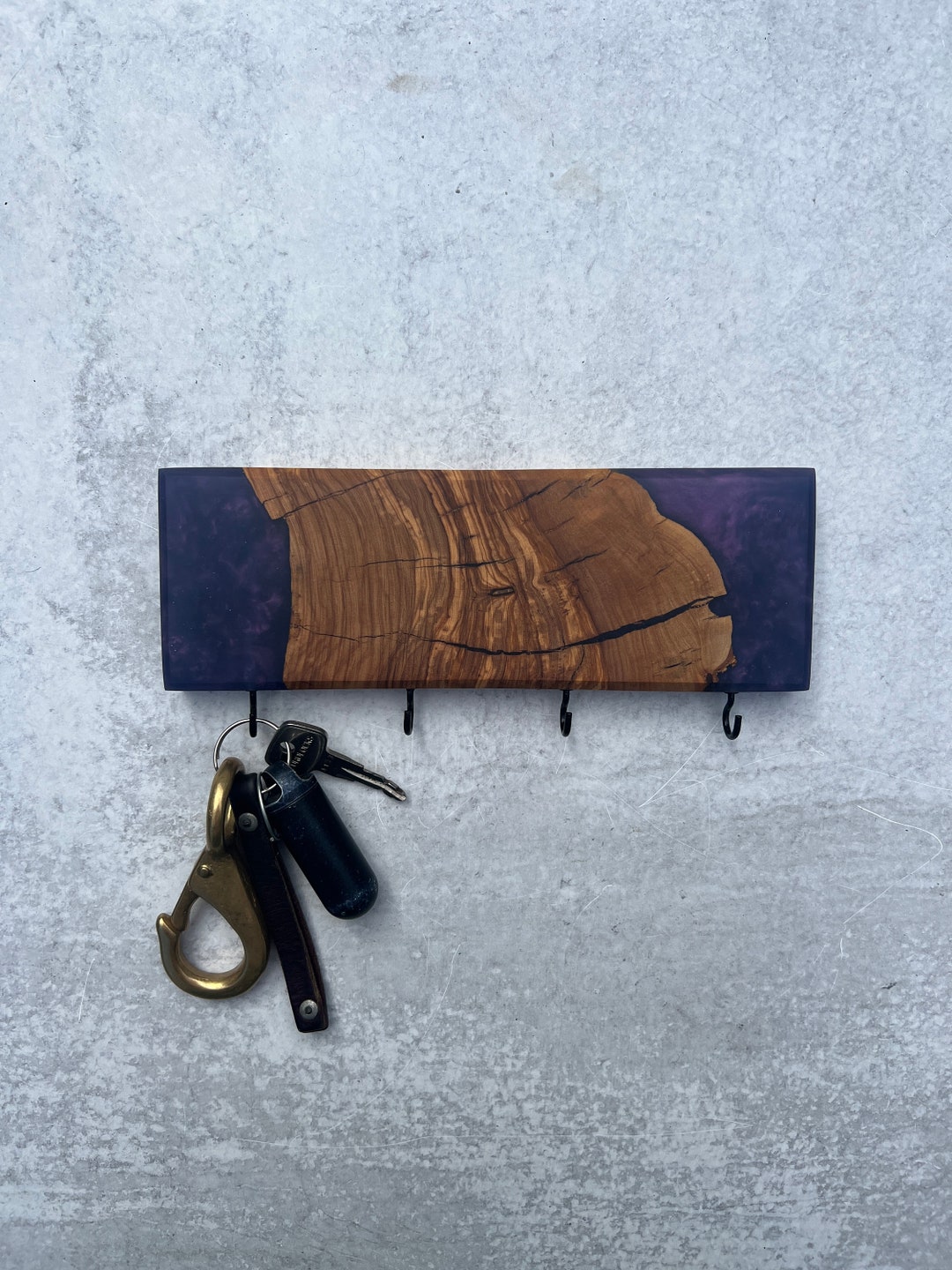 Olive Wood Key Holder, Wood and Epoxy Key Hanger, Key Rack, Key Hooks ...