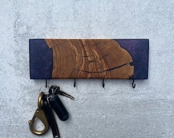 Olive Wood Key Holder, Wood and Epoxy Key Hanger, Key Rack, Key Hooks ...