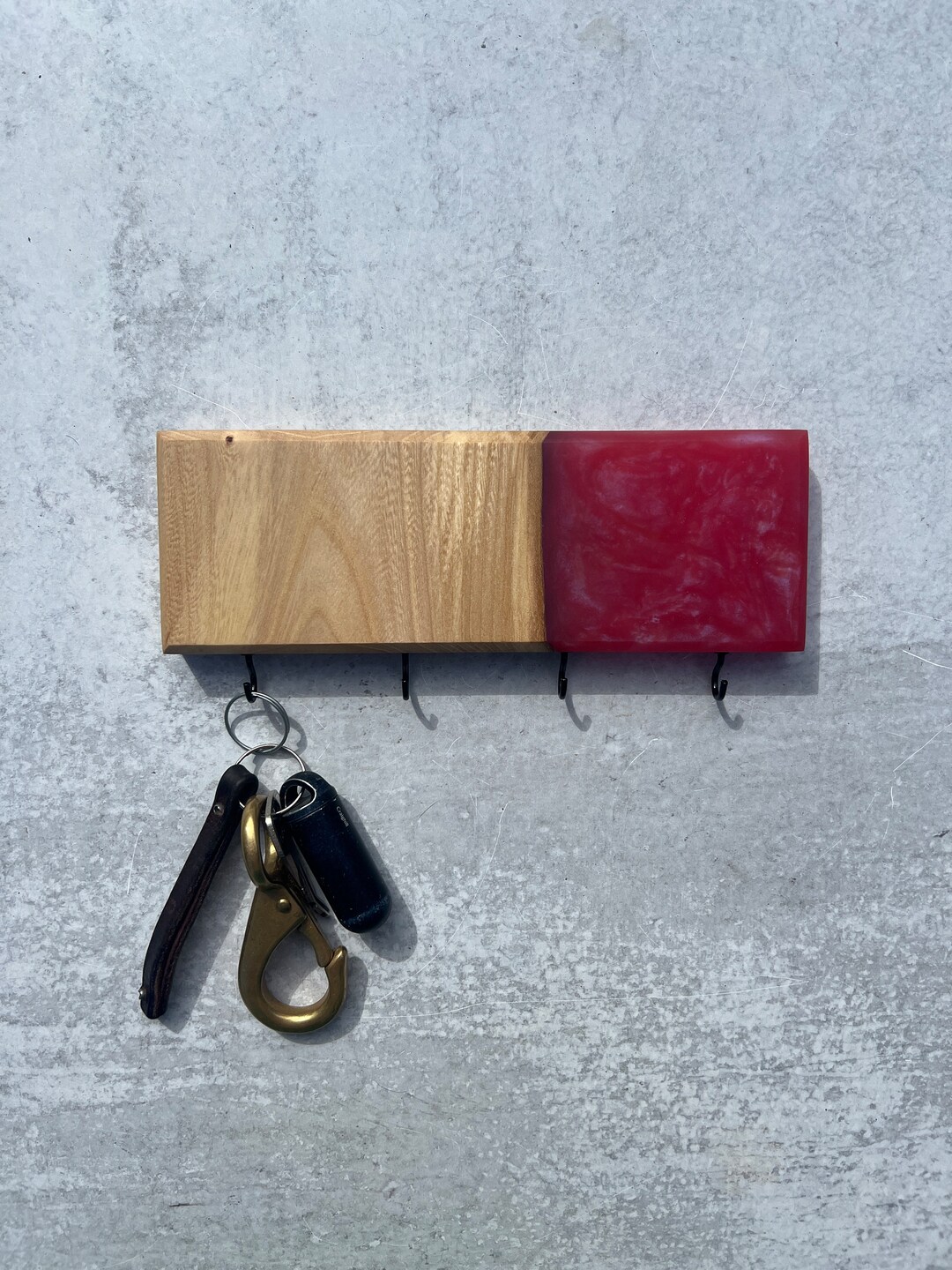Oak Wood Key Holder, Wood and Epoxy Key Hanger, Key Rack, Key Hooks ...