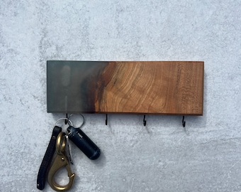 Olive Wood Key Holder, Wood and Epoxy Key Hanger, Key Rack, Key Hooks ...