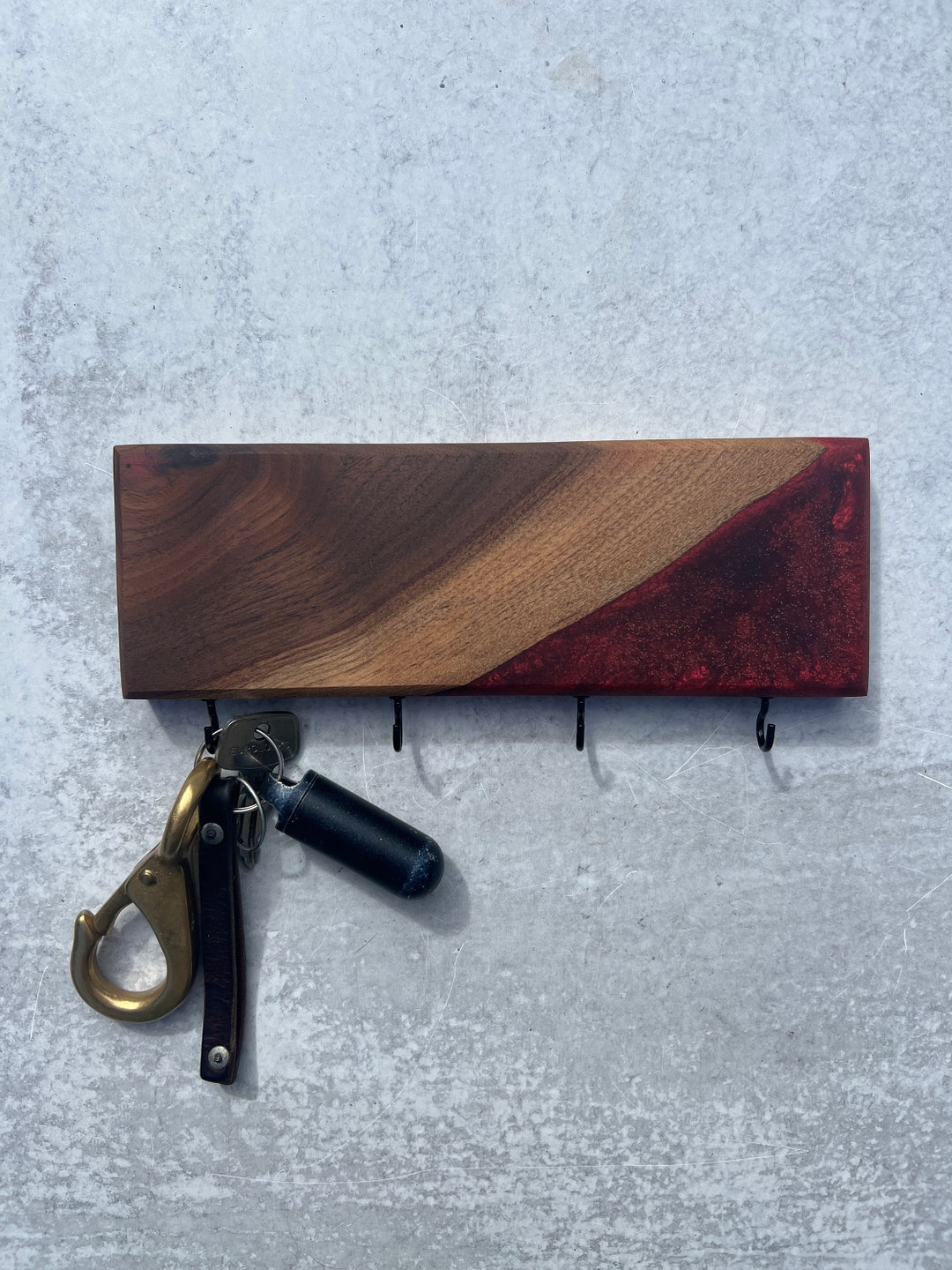 Black Walnut Wood Key Holder, Wood and Epoxy Key Hanger, Key Rack, Key ...