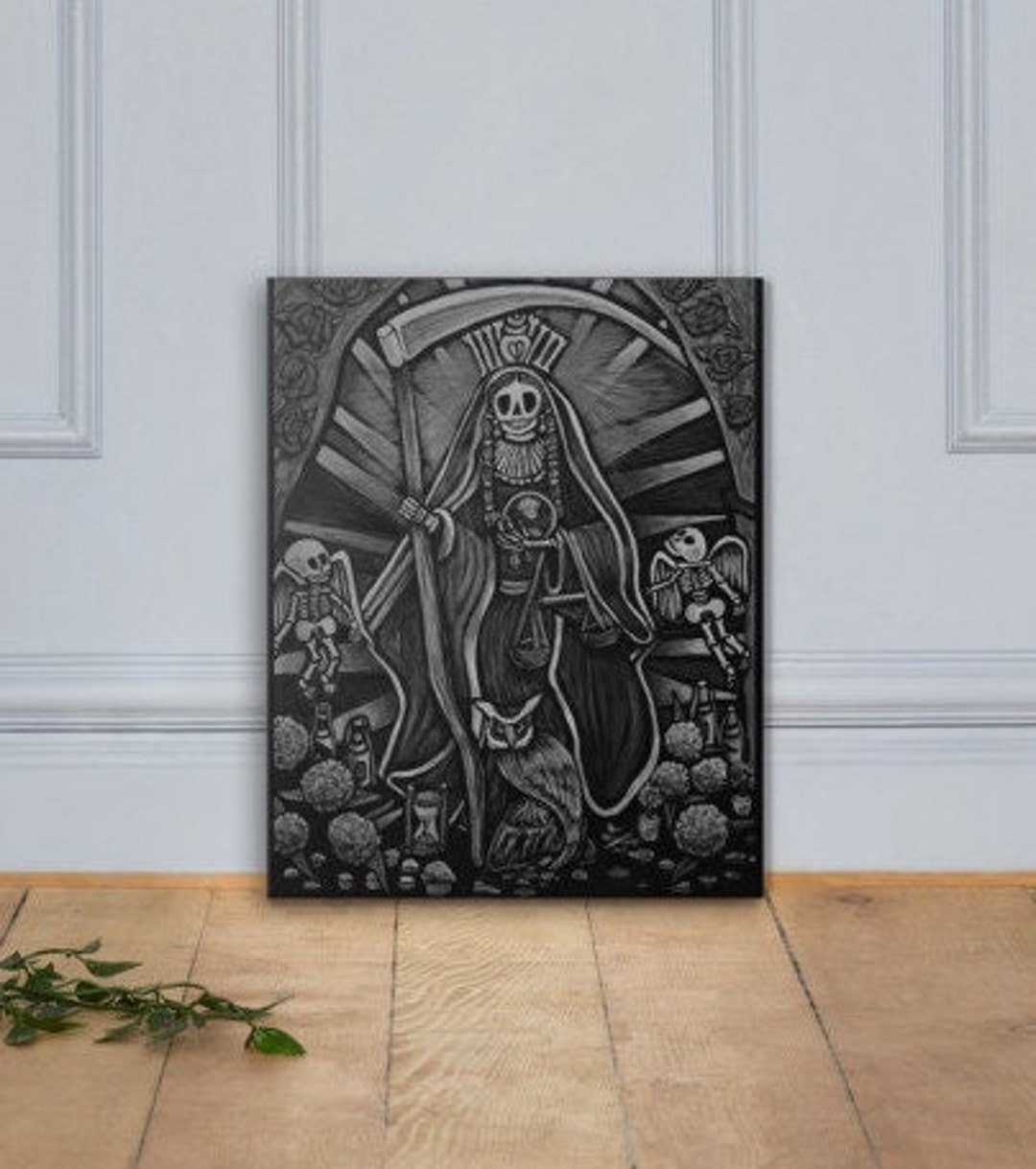 Santa Muerte Black & White Canvas Print, Stretched Canvas Print Ready ...