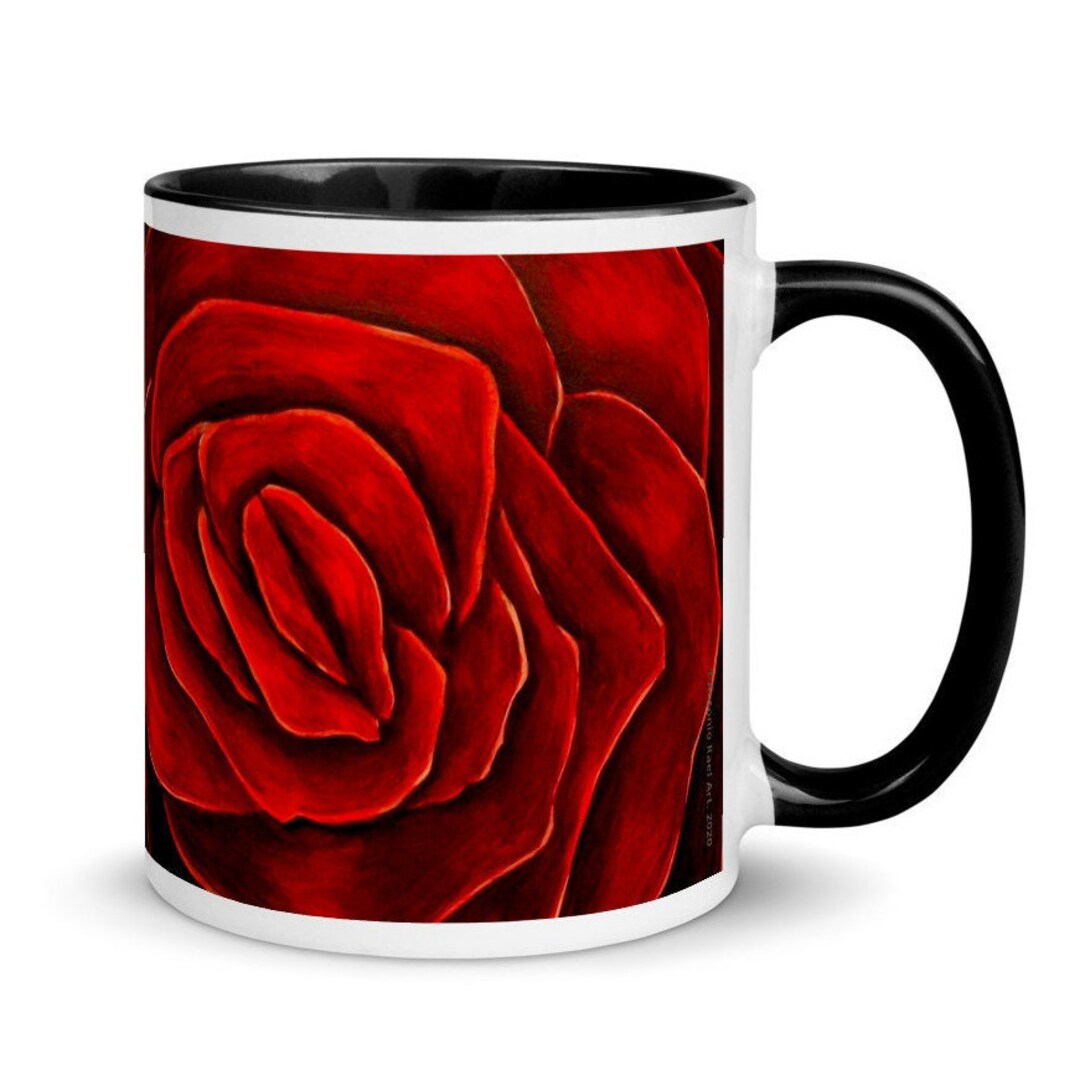 Red Rose 11 Oz Coffee Mug, Rose Art Ceramic Tea Cup, Red Flower Drink ...