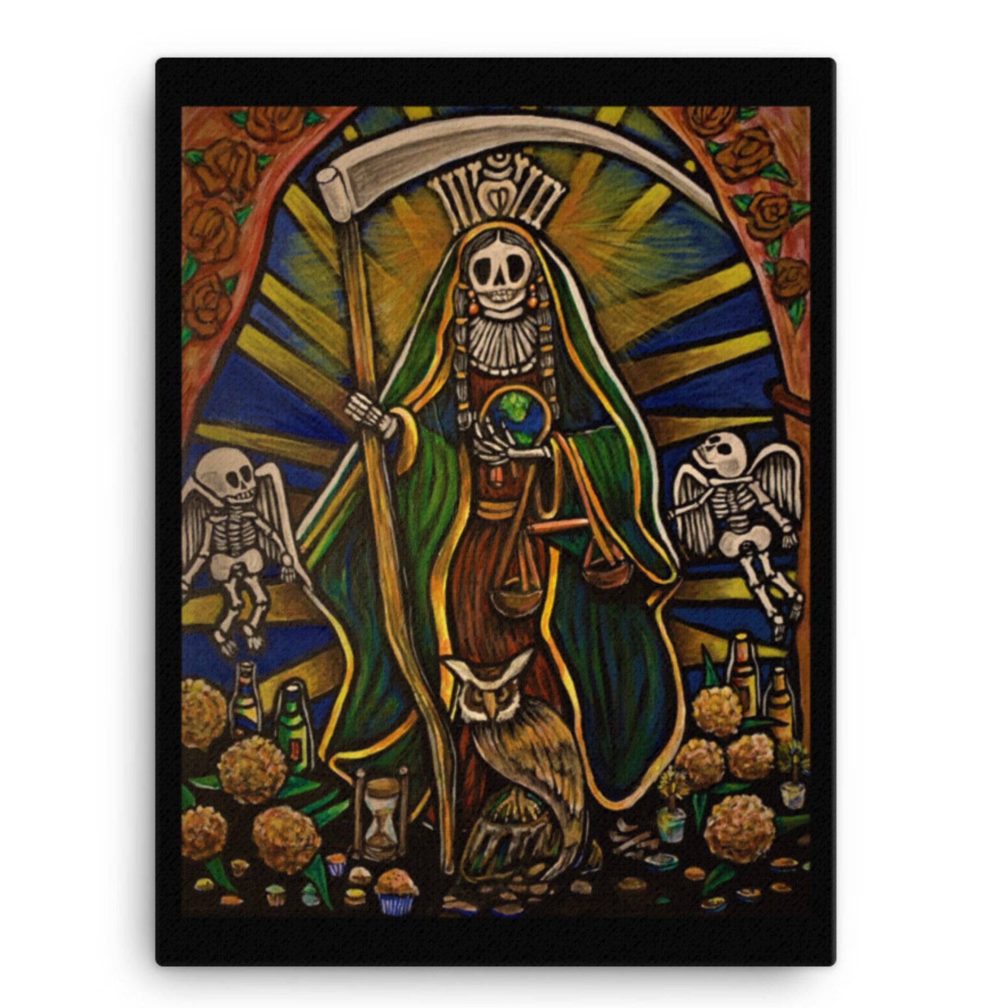 Santa Muerte Virgin Mary Skeleton Skull Canvas Print, Day of the Dead ...