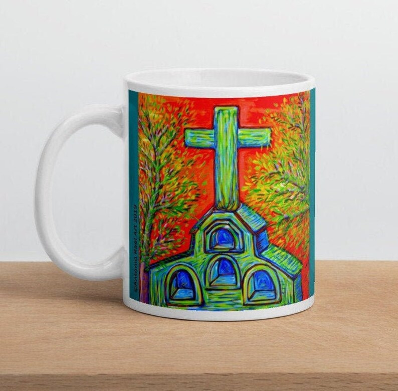Religious Colorful Church Mug Catholic Orange Blue Coffee - Etsy