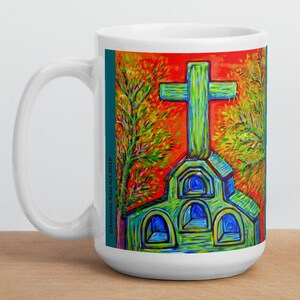 Religious Colorful Church Mug, Catholic Orange Blue Coffee Mug ...