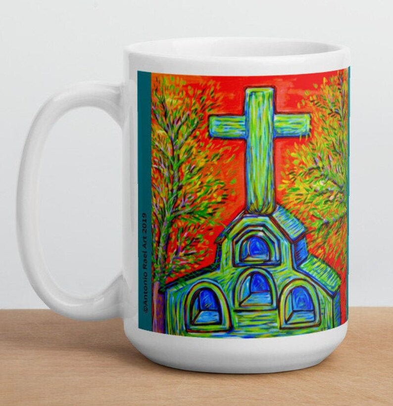 Religious Colorful Church Mug Catholic Orange Blue Coffee | Etsy