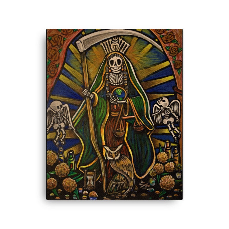Santa Muerte Virgin Mary Skeleton Skull Canvas Print Day of - Etsy
