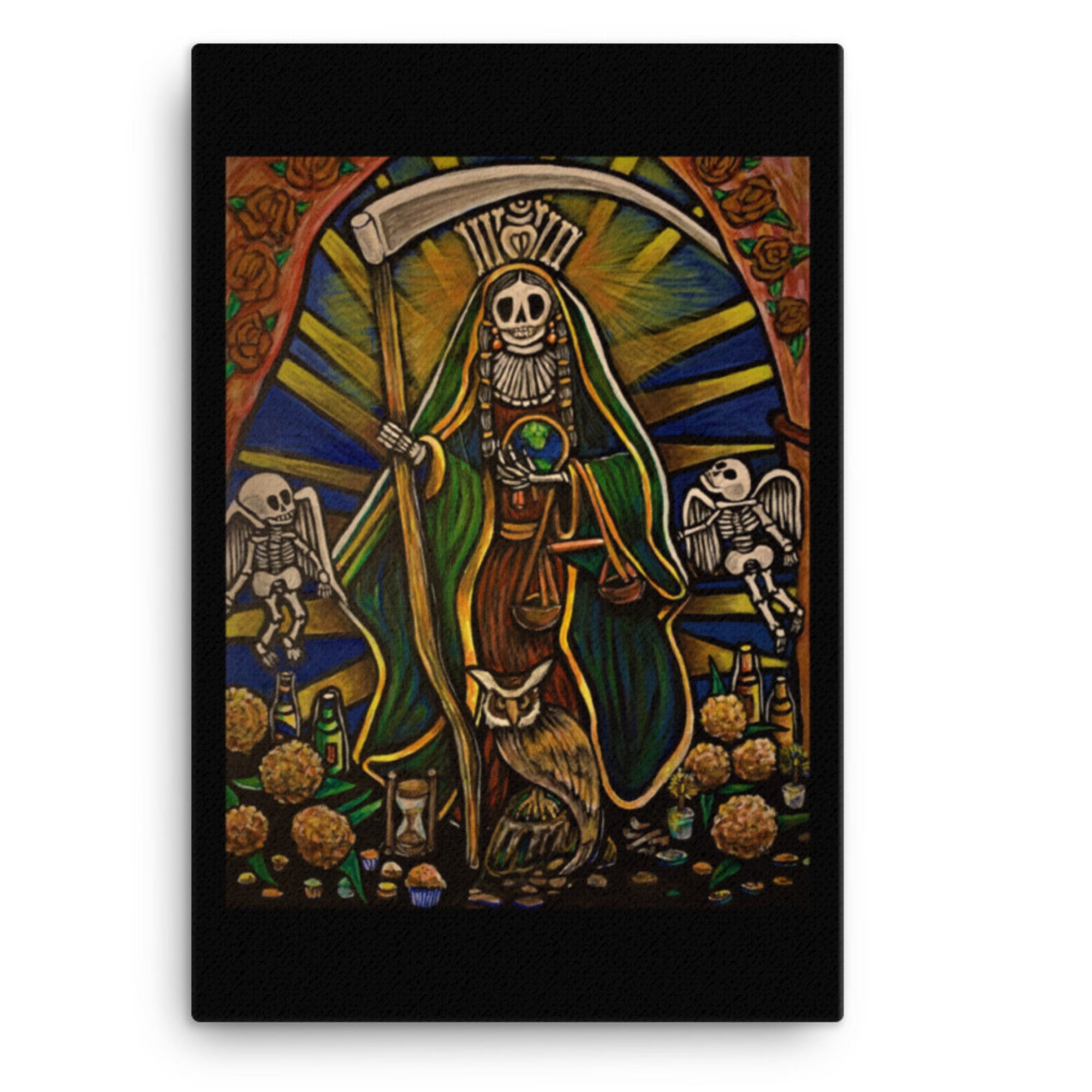 Santa Muerte Virgin Mary Skeleton Skull Canvas Print, Day of the Dead ...