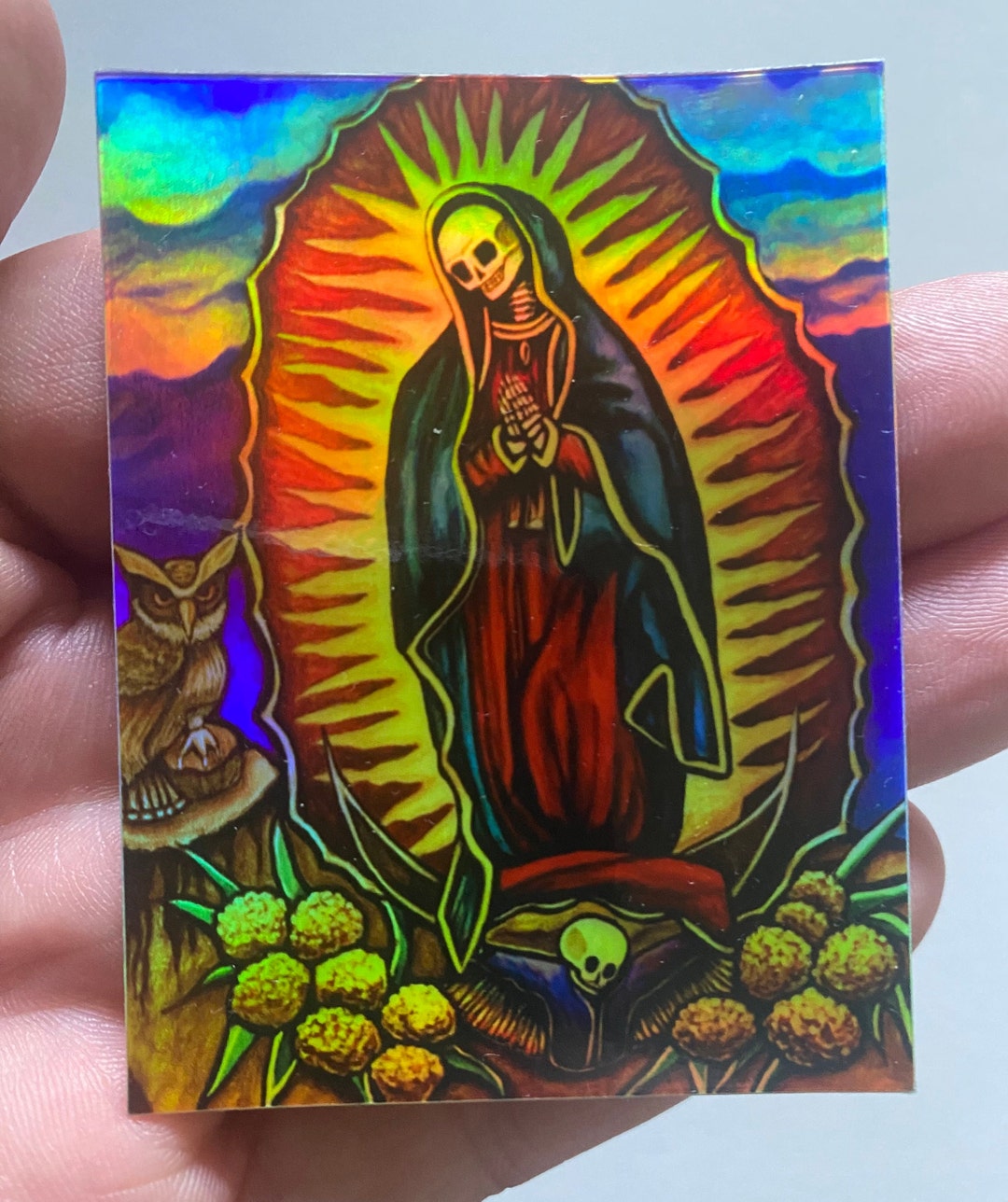 Santa Muerte Virgen Sticker, Holographic Vinyl 3"x2.25" Santa Muerte ...