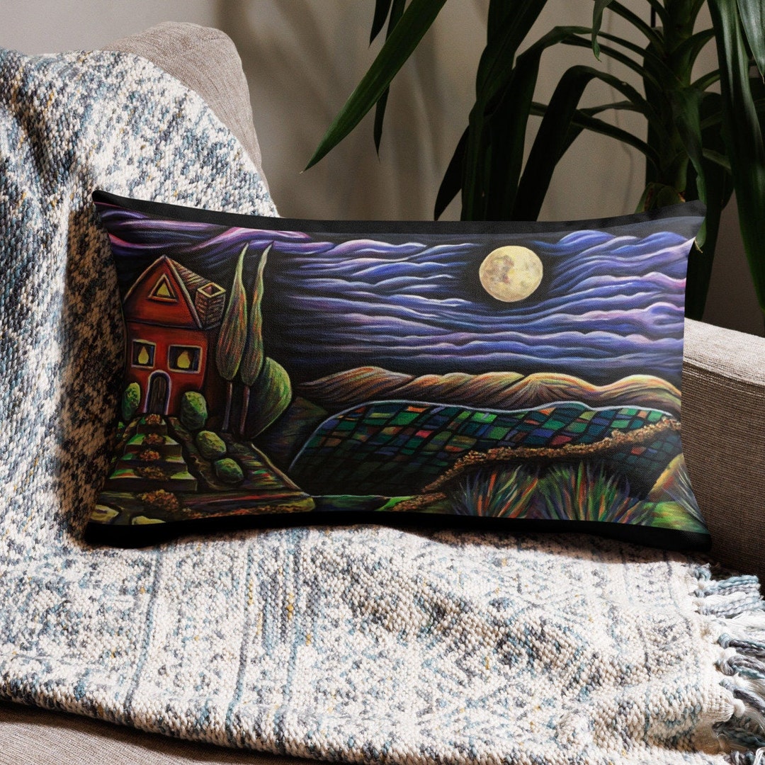 Landscape Art Pillow, 12"x20" Path of Marigolds Filled Pillow ...