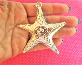 Starfish Pendant, Necklace in Hammered 925 Sterling Silver, Diamond Cut ...